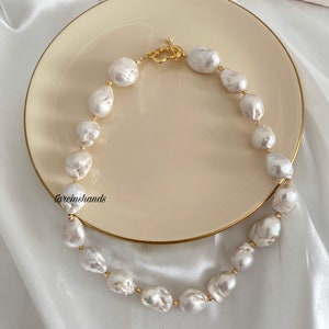 Real Big Bold Irregular Shaped Baroque Pearl Gold Toggle Necklace ...