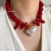 Red Coral Necklace With Sea Shell Pendant , Shell Necklace , Chunky ...