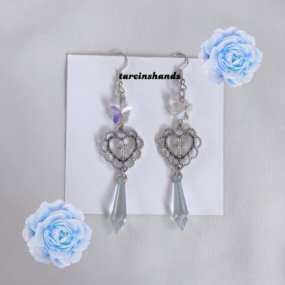 Coquette Heart Cross Earrings Princesscore Jewellery Y2K - Etsy