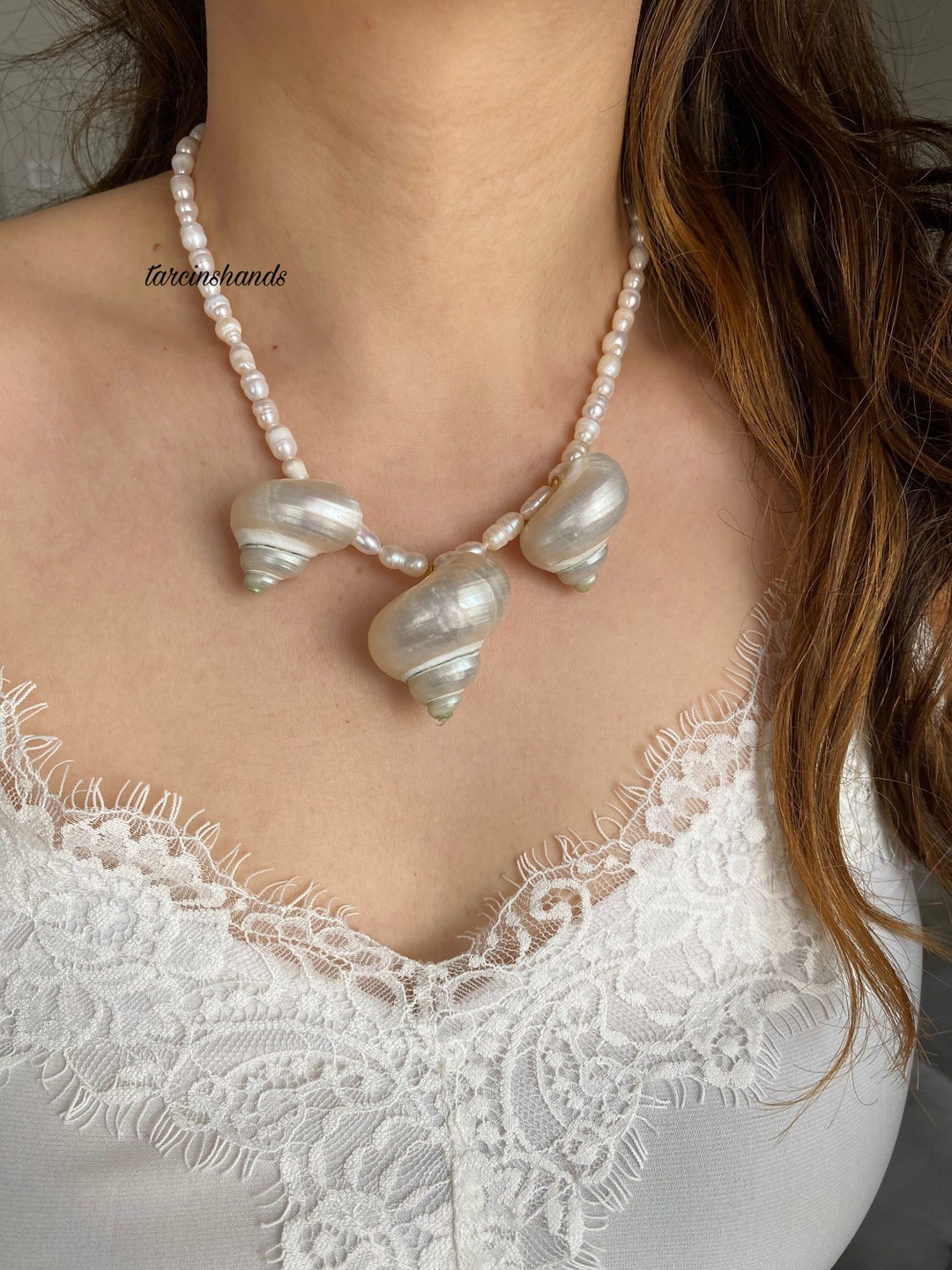 Turbo Shell Freshwater Pearl Necklace , Chunky Shell Necklace , Summer ...