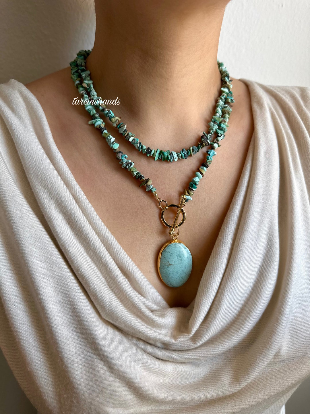Multistrand Natural Turquoise Gold Toggle Necklace With Turquoise ...