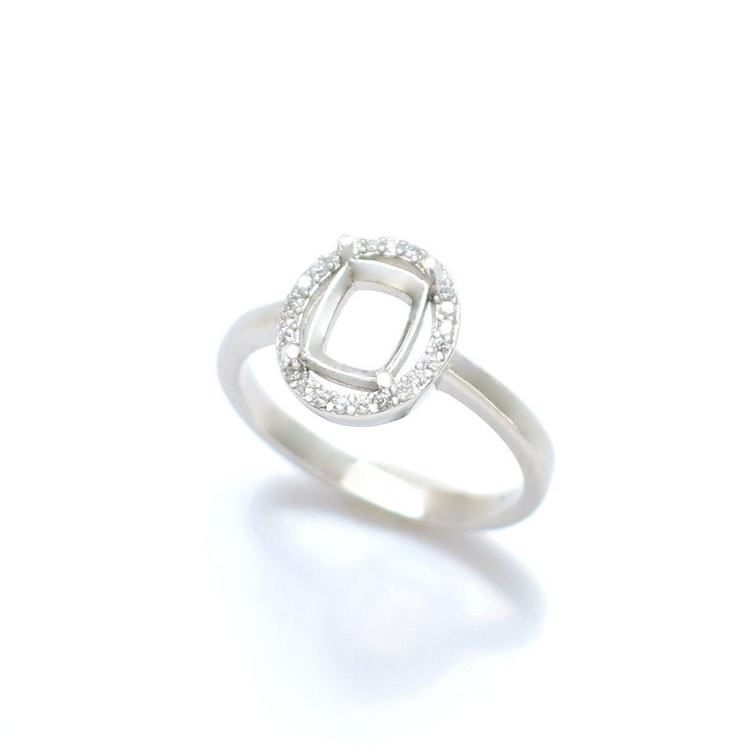 Semi Mount Ring, 925 Sterling Silver Cushion Ring Setting With Zircon ...