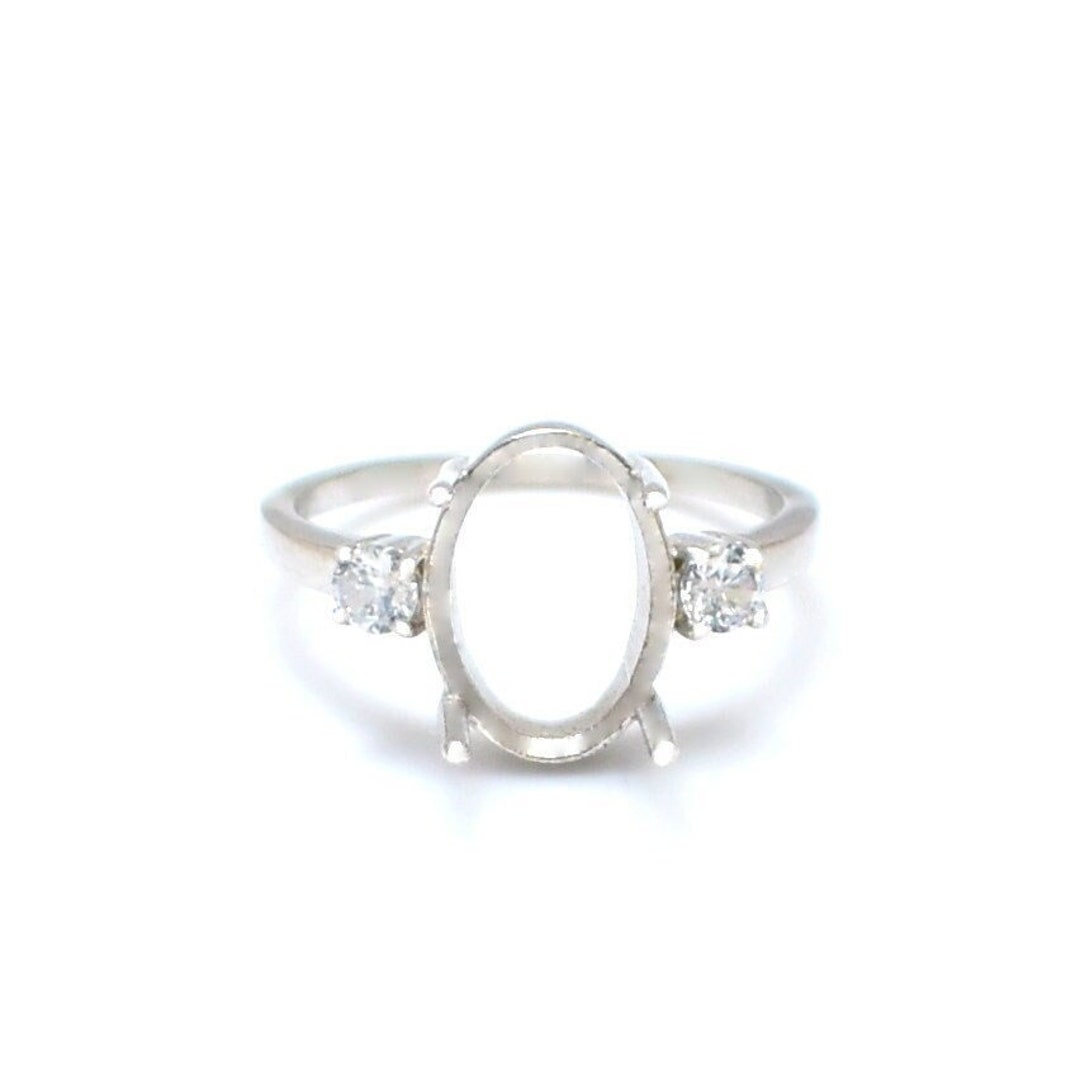 Oval Ring Setting, 925 Sterling Silver Ring Setting With Zircon, Oval ...