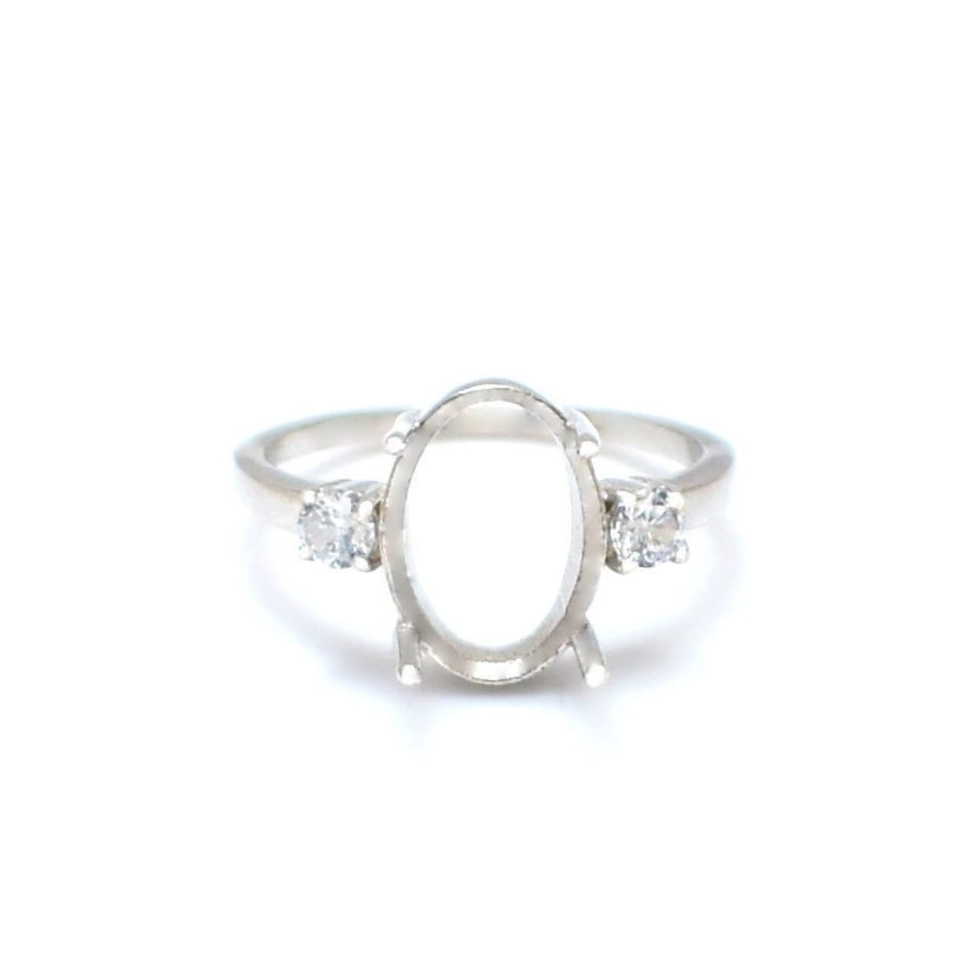 Oval Ring Setting, 925 Sterling Silver Ring Setting With Zircon, Oval ...