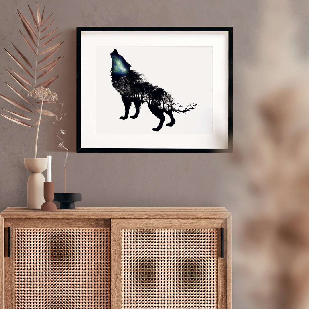 Wolf Silhouette Arctic Forest Printable Wall Art | Instant Digital ...