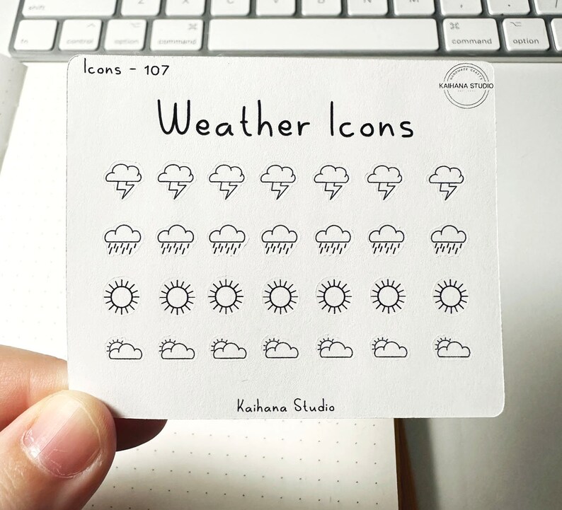 Small Weather Icons Bullet Journal Sunny, Cloudy, Rain, Storm White ...