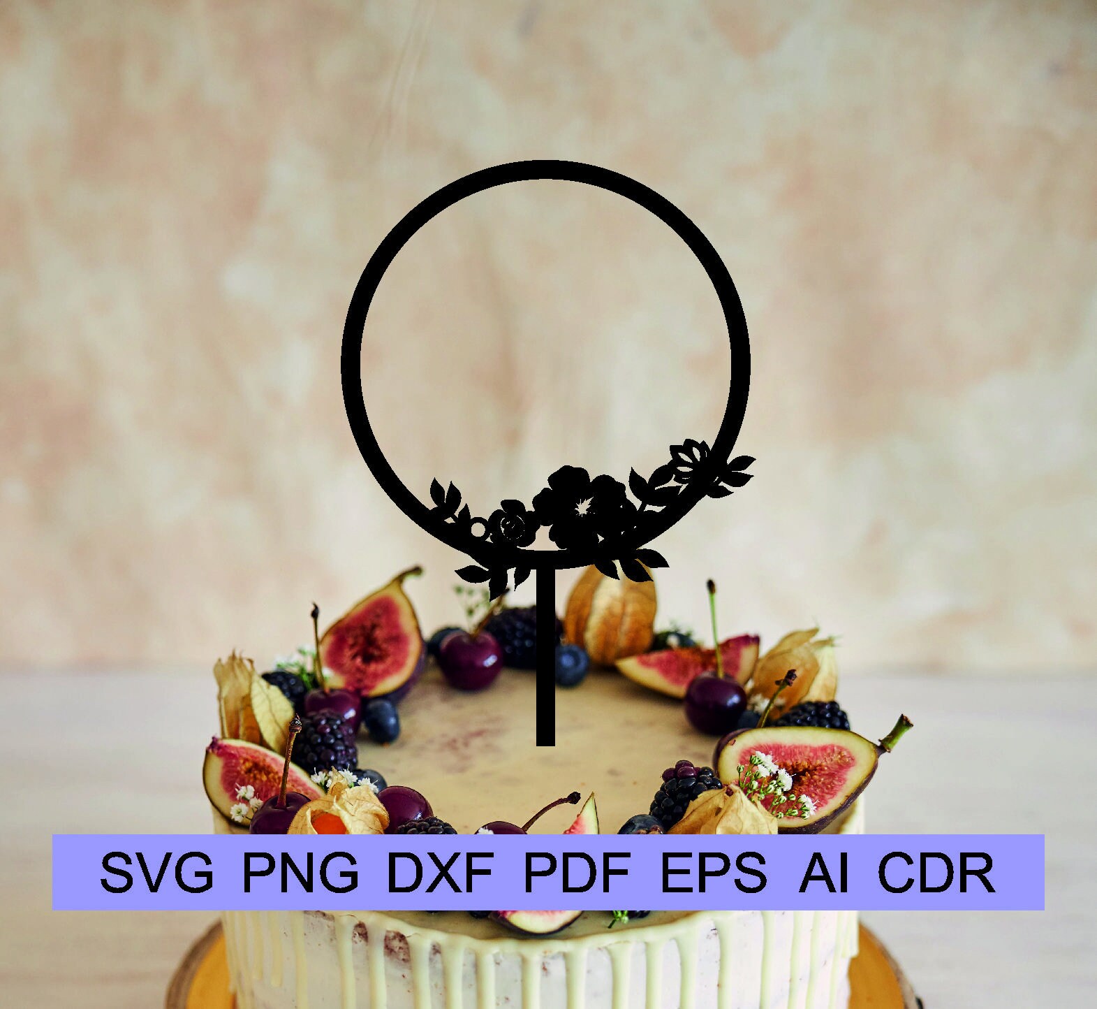 Floral Wreath Cake Topper SVG: Circle Frame, Laser Cut Files (digital ...