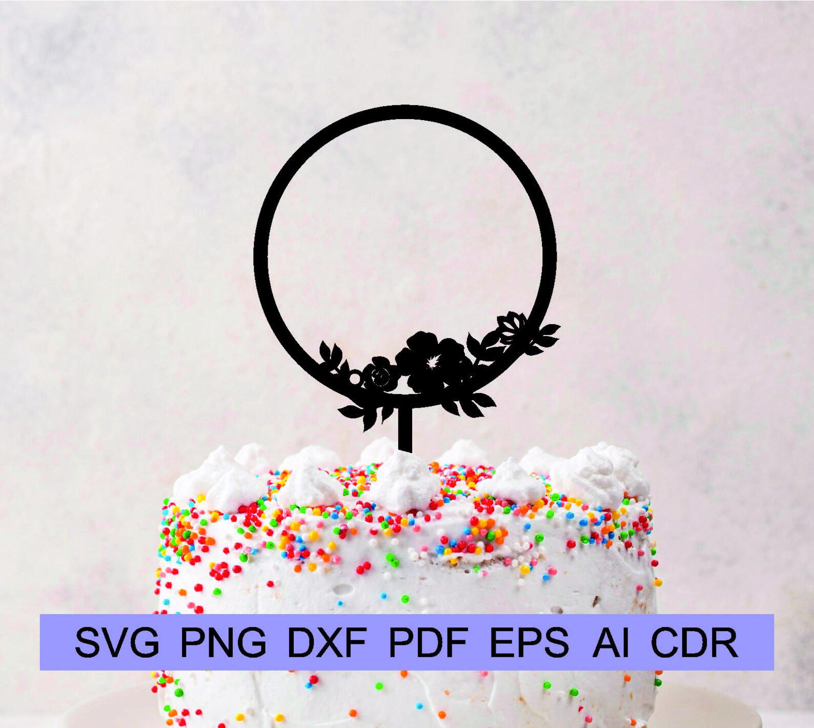 Floral Wreath Cake Topper SVG: Circle Frame, Laser Cut Files (digital ...
