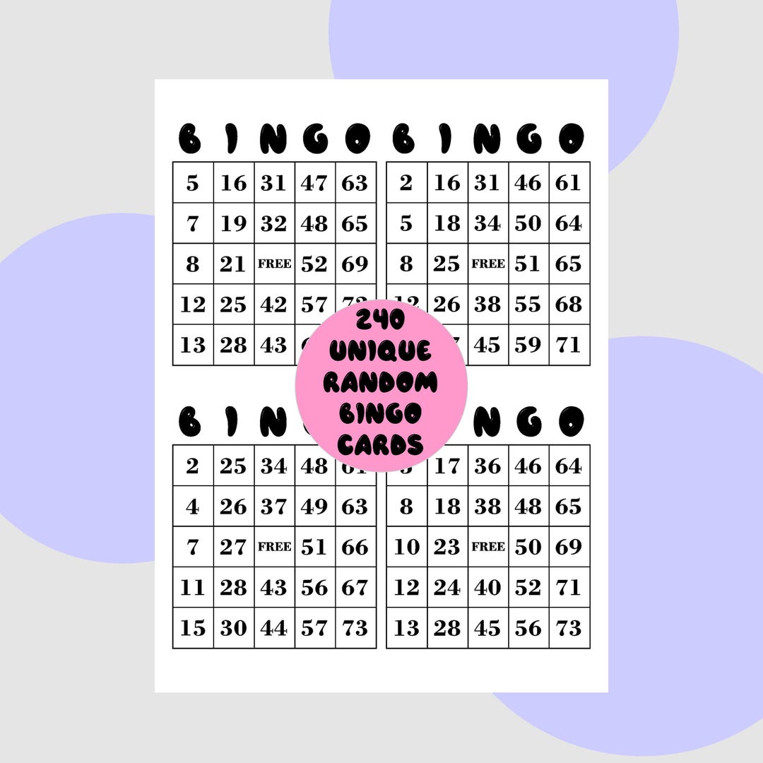 240 Unique Bingo Cards: Family Party Game (printable PDF) - Etsy