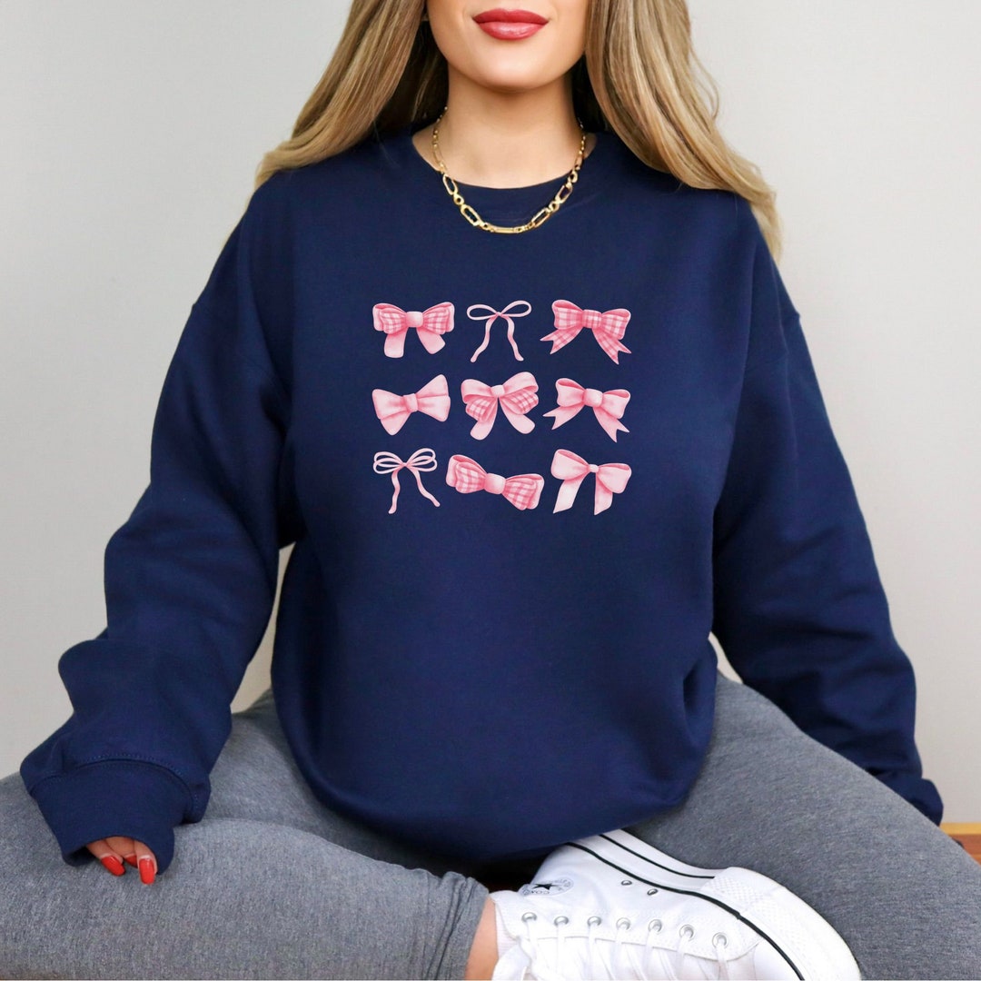 Pink Bow Sweatshirt, Coquette Bows, Valentines Gift, Trendy Ribbon ...