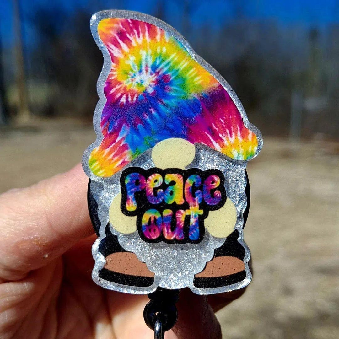 Gnome Badge Reel-tie Dye Peace Put Gnomie - Etsy