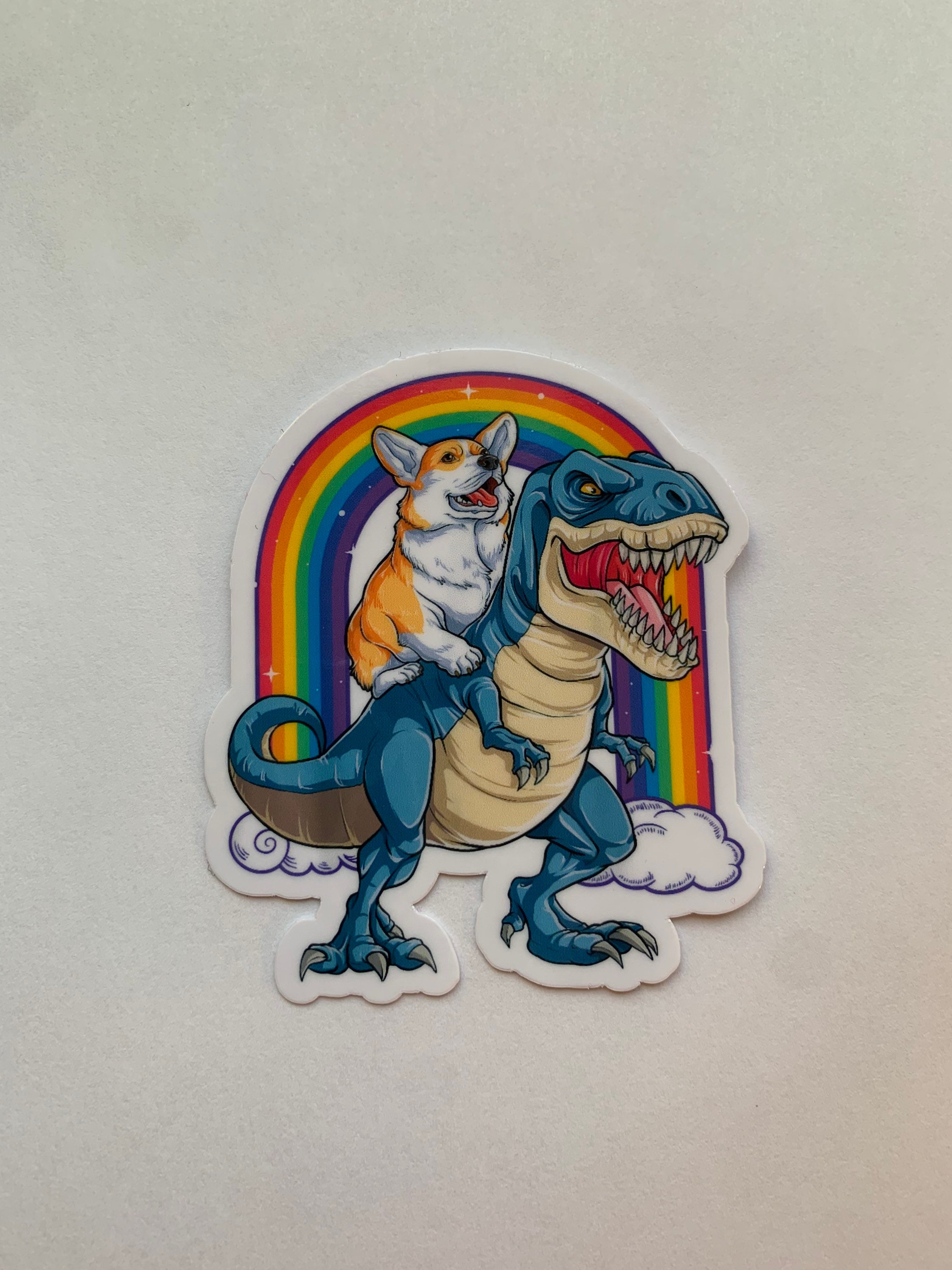 Corgi Riding a T Rex Sticker /t-rex Dinosaur Sticker / Corgi - Etsy