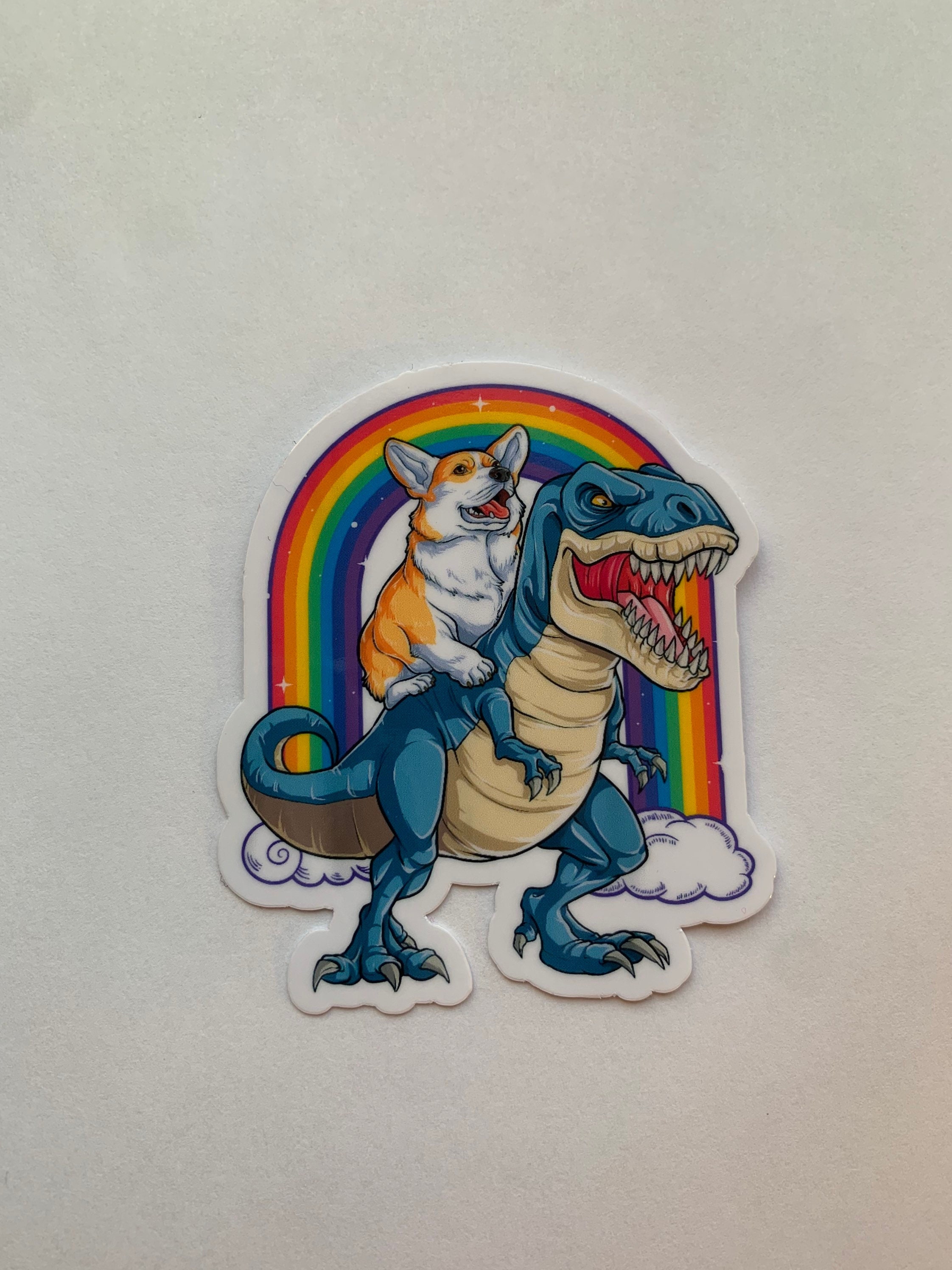 Corgi Riding a T Rex Sticker /t-rex Dinosaur Sticker / Corgi - Etsy