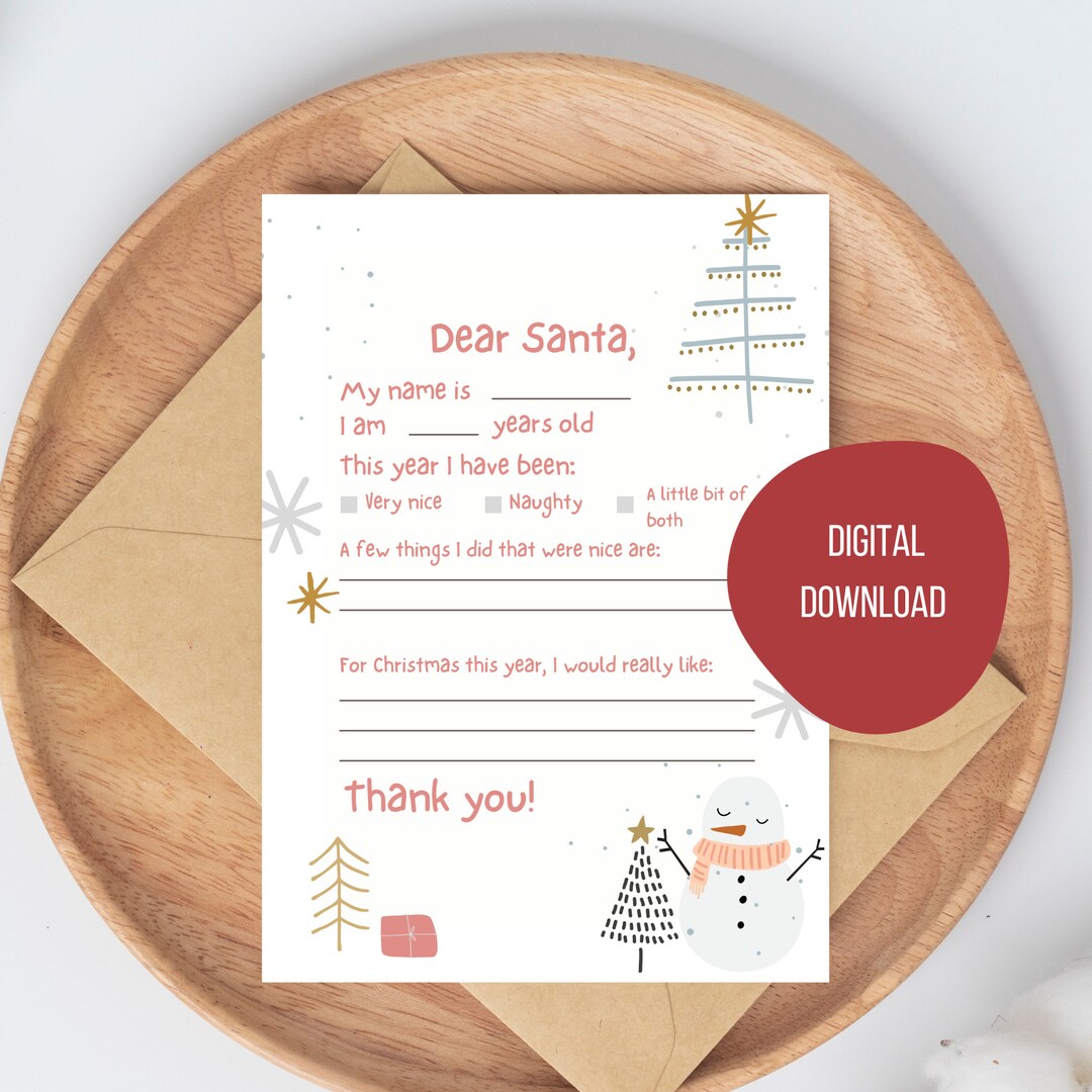 Dear Santa Letter Christmas Wishlist Letter to Santa Clause for Kid's ...