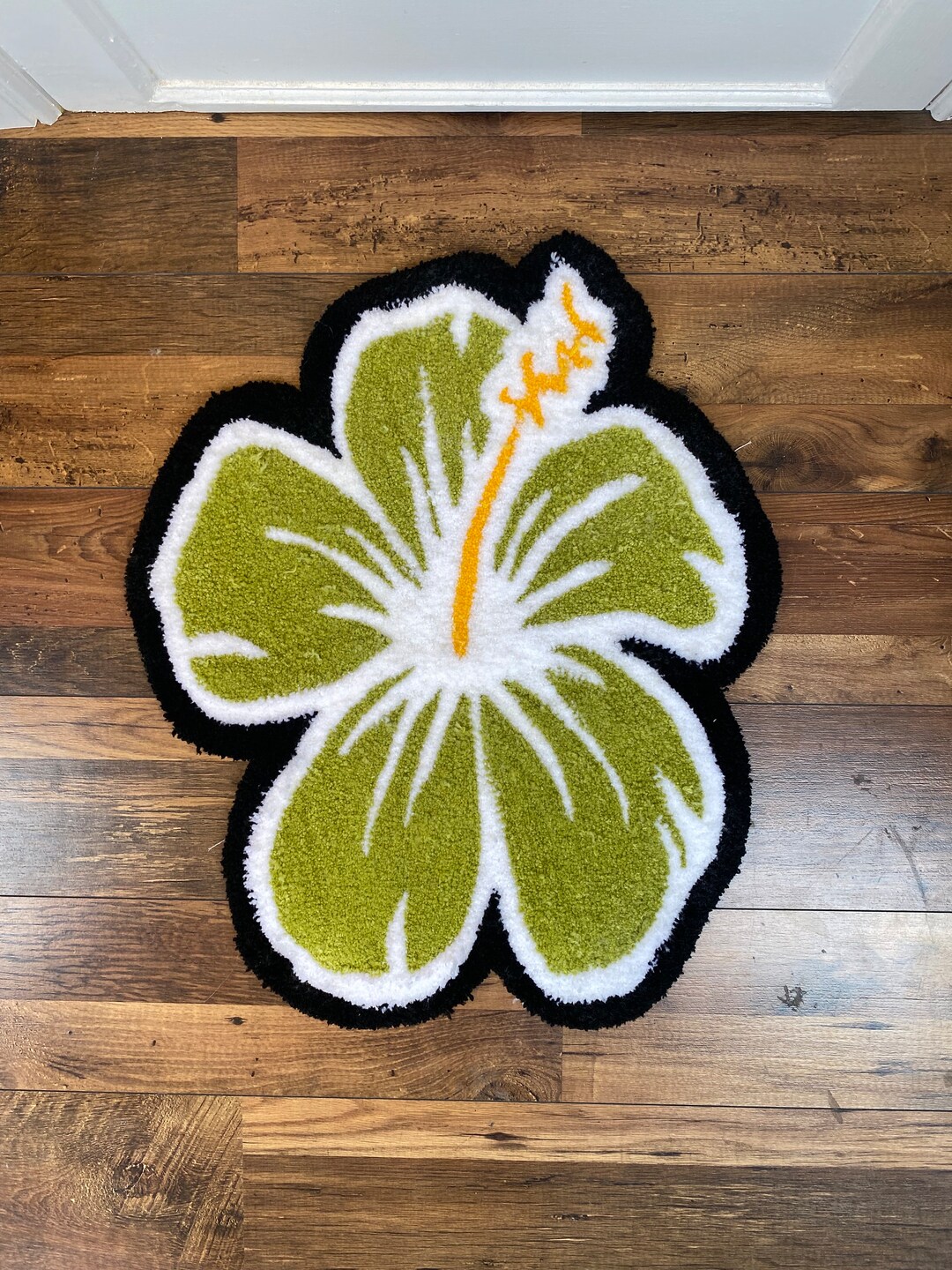 Green Hibiscus Flower Tufted Rug - Etsy