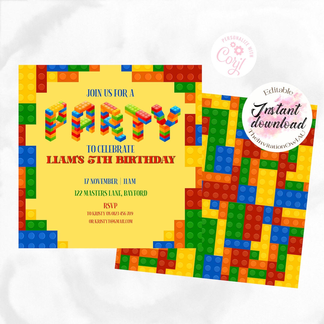 Building Blocks Themed Invitation Plus FREE Cupcake Toppers. EDITABLE ...