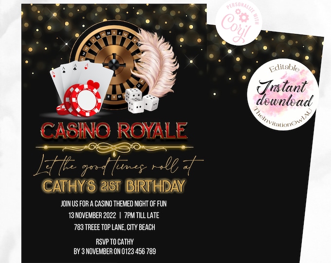 Casino Royale Party Invitation, 5x7 or 4x6 Sized EDITABLE TEMPLATE ...