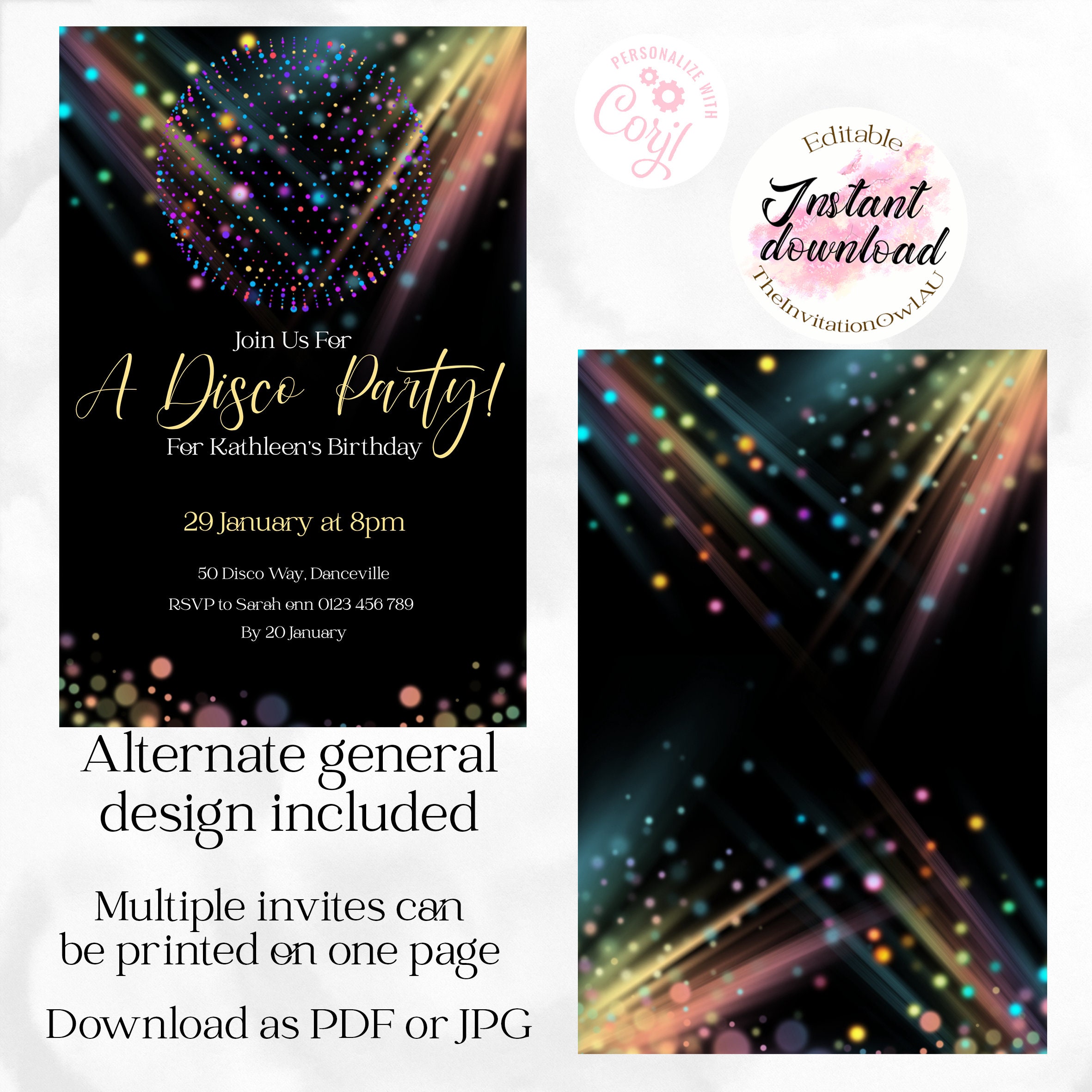 Dance the Night Away 50th/40th/60th/70th Disco Party Invitation Silver ...