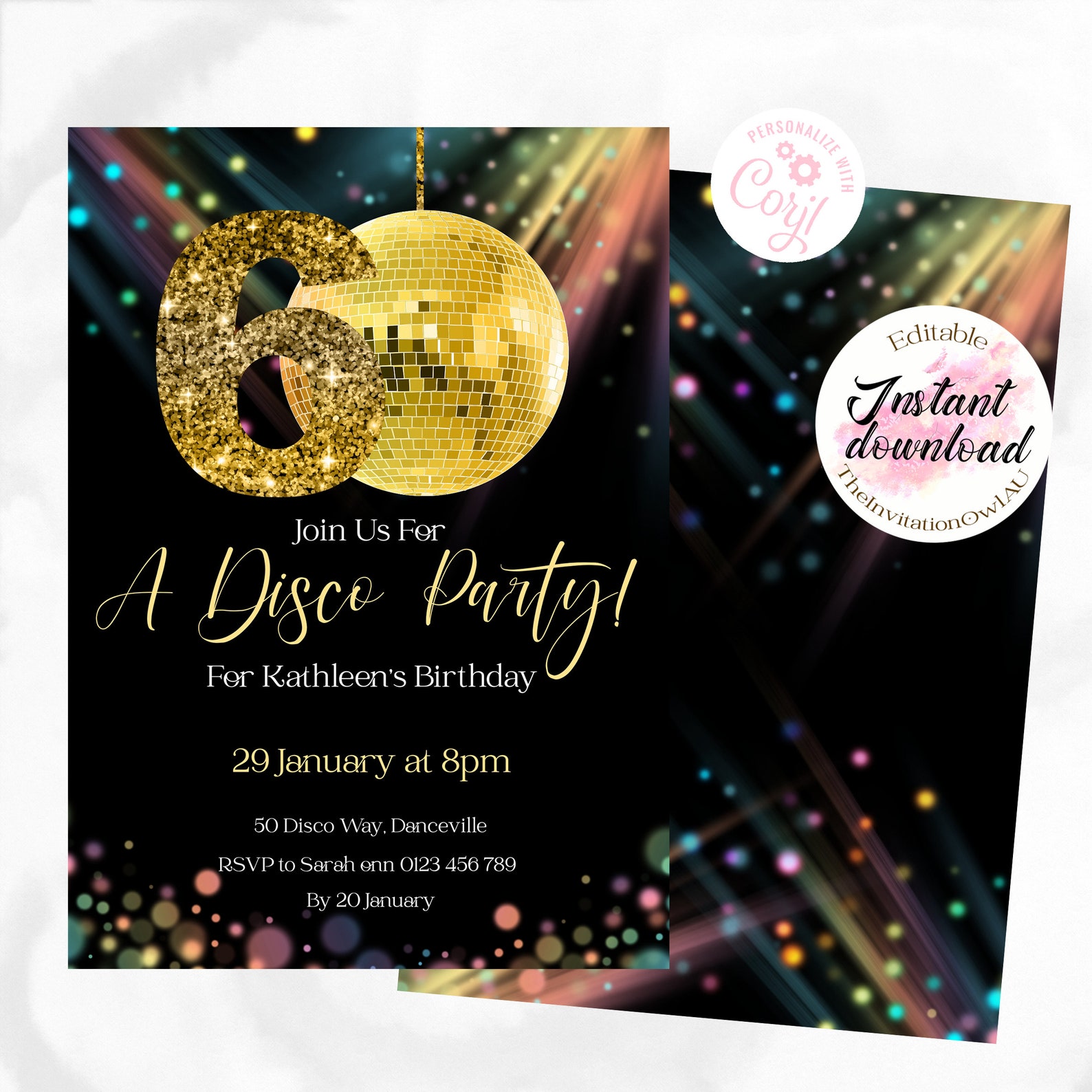 Dance the Night Away 50th/40th/60th/70th Disco Party Invitation Gold ...