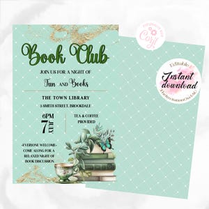 Book Club Invitation, Flyer, EDITABLE TEMPLATE, Book Club, Book Party ...