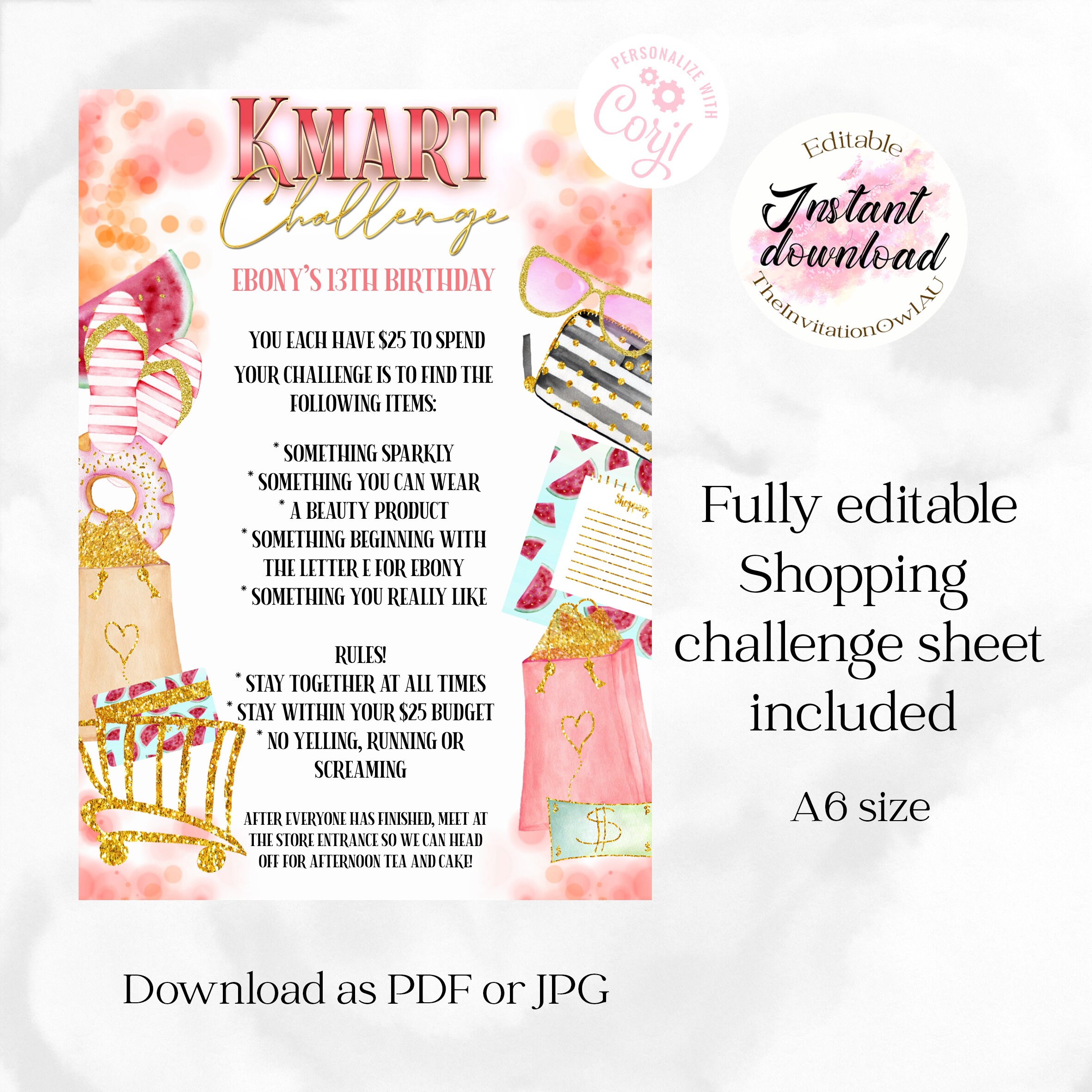 Kmart Shopping Challenge Invitation Instruction Sheet Etsy Australia