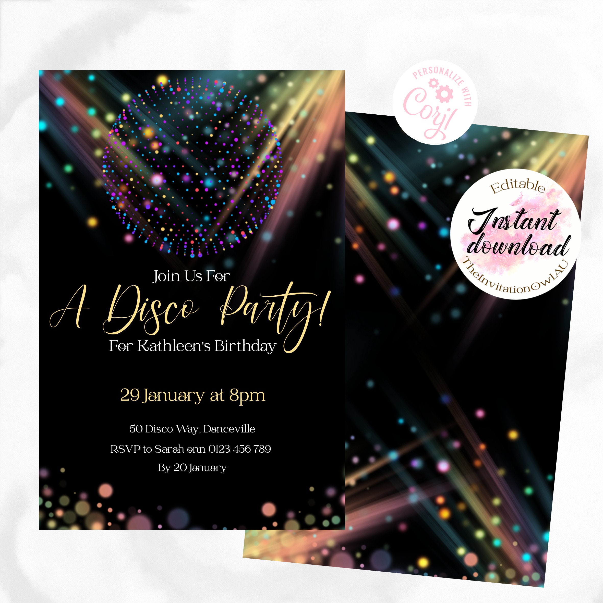 Dance the Night Away Disco Party Invitation, INC Ticket Style Design. 5 ...