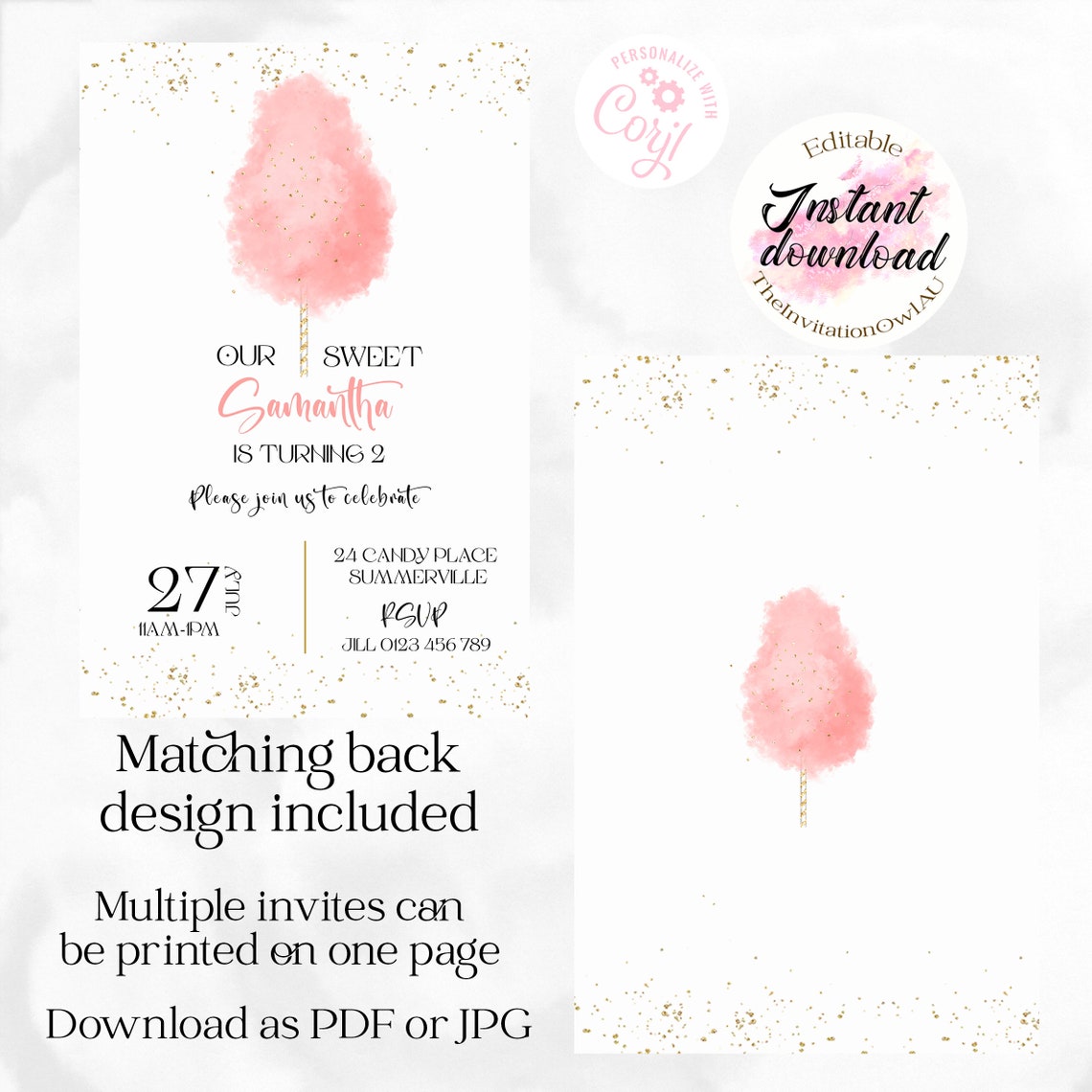 Sweet Fairy Floss Party Invitation, EDITABLE TEMPLATE, Birthday Party ...