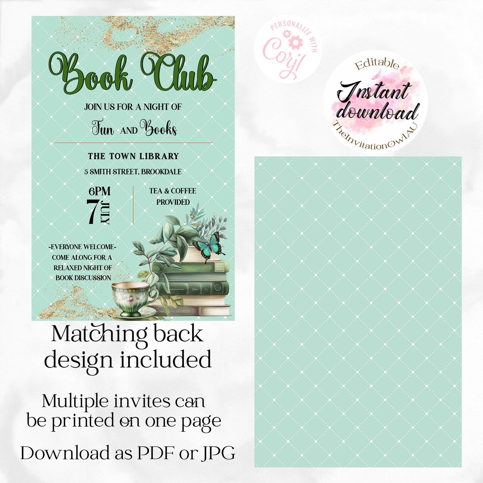 Book Club Invitation, Flyer, EDITABLE TEMPLATE, Book Club, Book Party ...