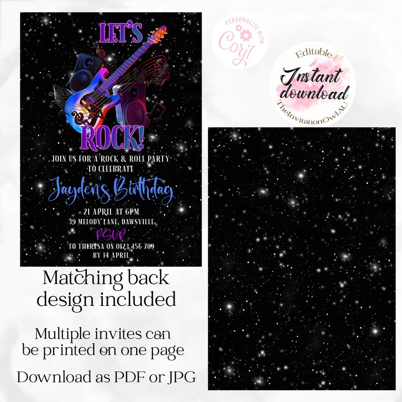 Let's Rock Invitation 5x7 or 4x6 Sized EDITABLE TEMPLATE | Etsy