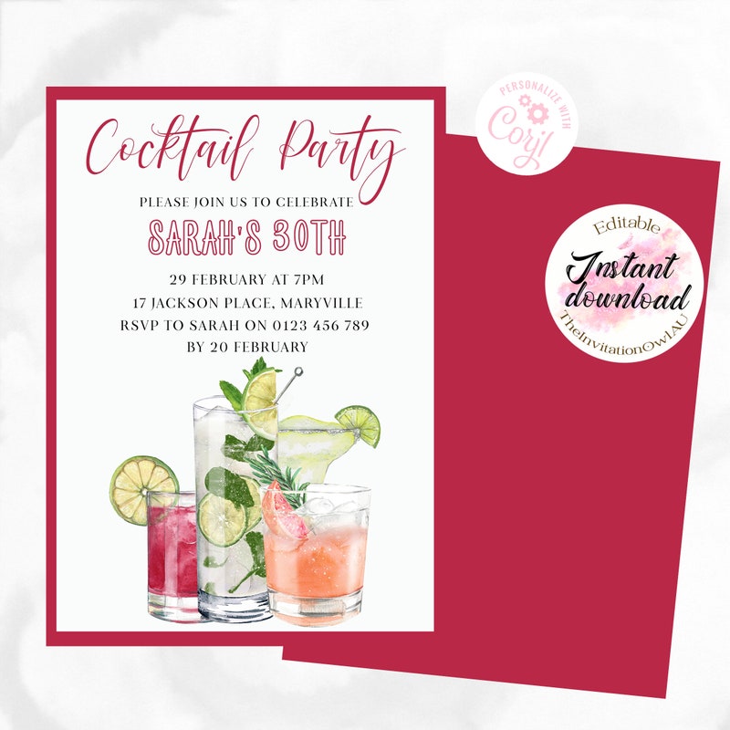 40th Birthday Cocktail Party Invitation - Etsy