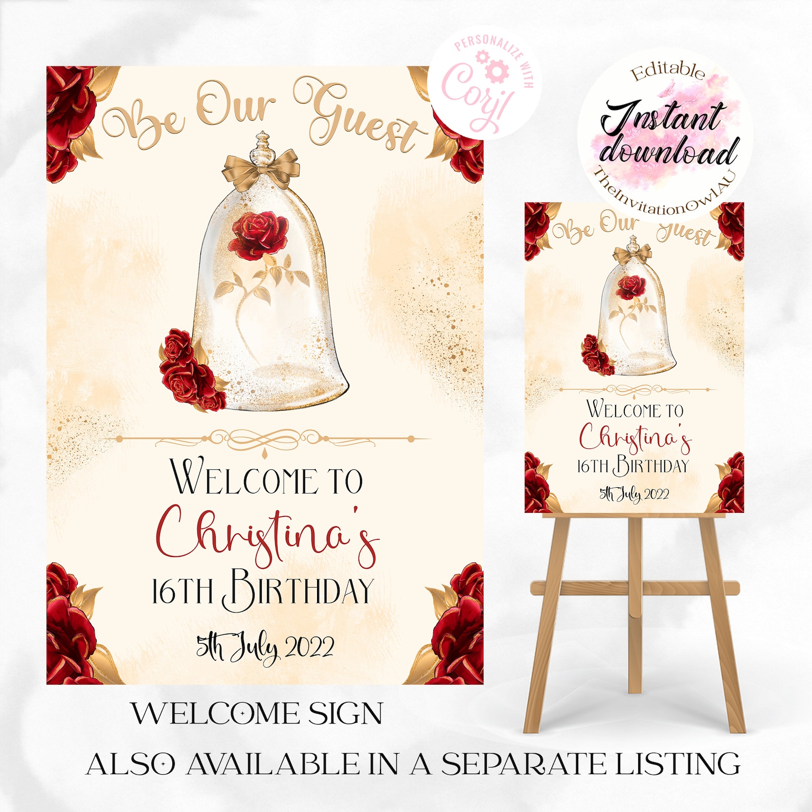 Be Our Guest Invitation, 5"x7" or 4"x6" EDITABLE TEMPLATE, Birthday ...