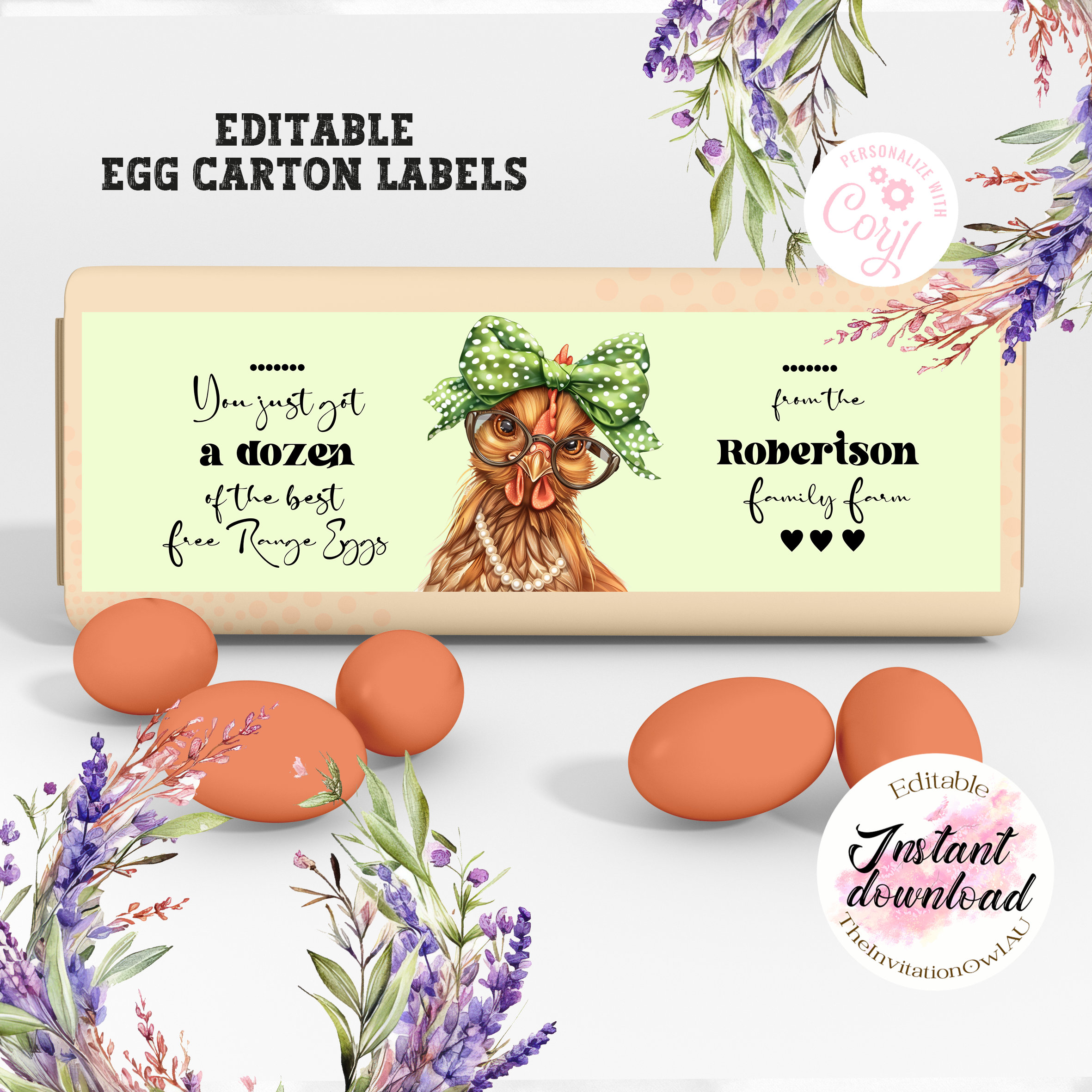 Editable Egg Carton Label Template. Digital Design for Personalisation ...