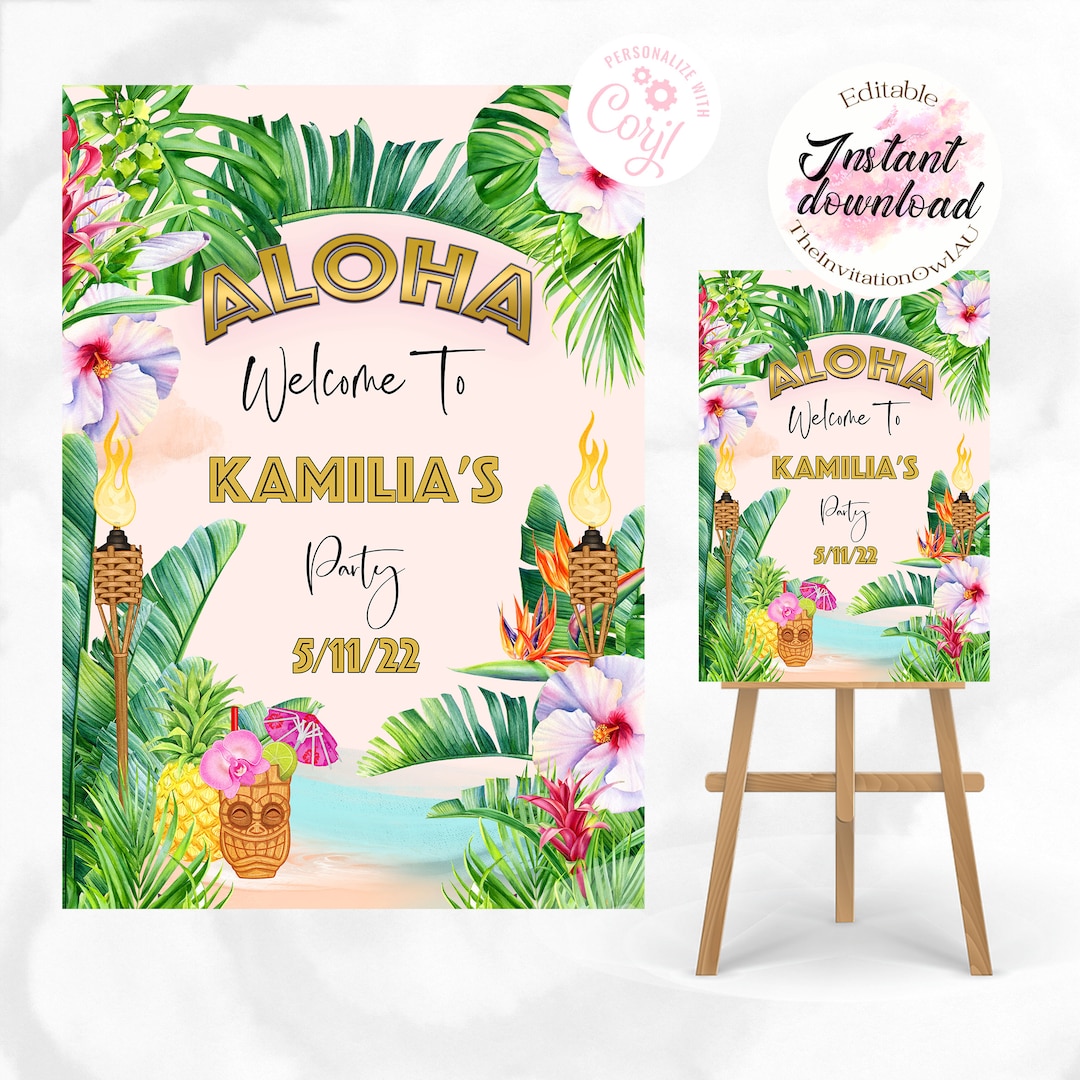 Aloha Hawaiian Welcome Sign, EDITABLE TEMPLATE, A3 Size - Etsy