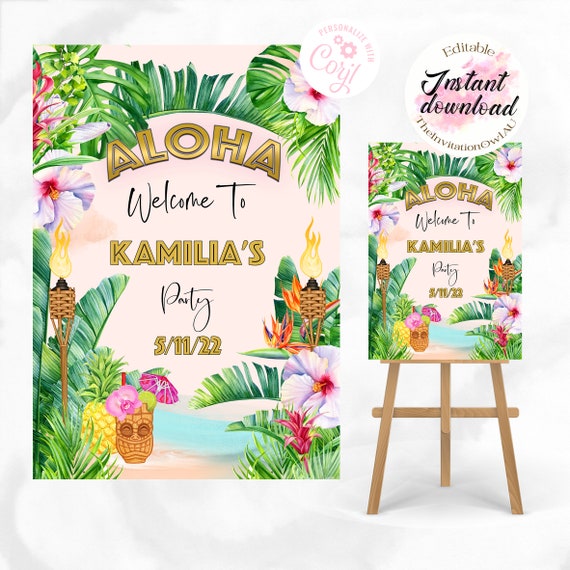 Aloha Hawaiian Welcome Sign EDITABLE TEMPLATE A3 Size - Etsy