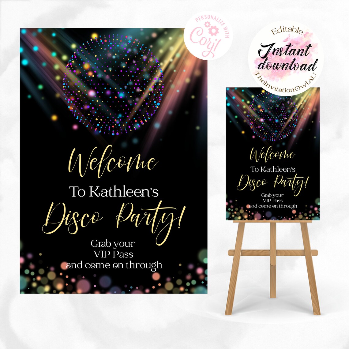 Disco Welcome Sign EDITABLE TEMPLATE A3 Size - Etsy