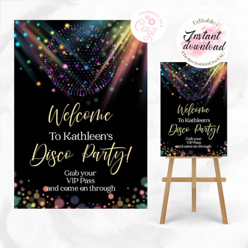 Disco Welcome Sign, EDITABLE TEMPLATE, A3 Size - Etsy