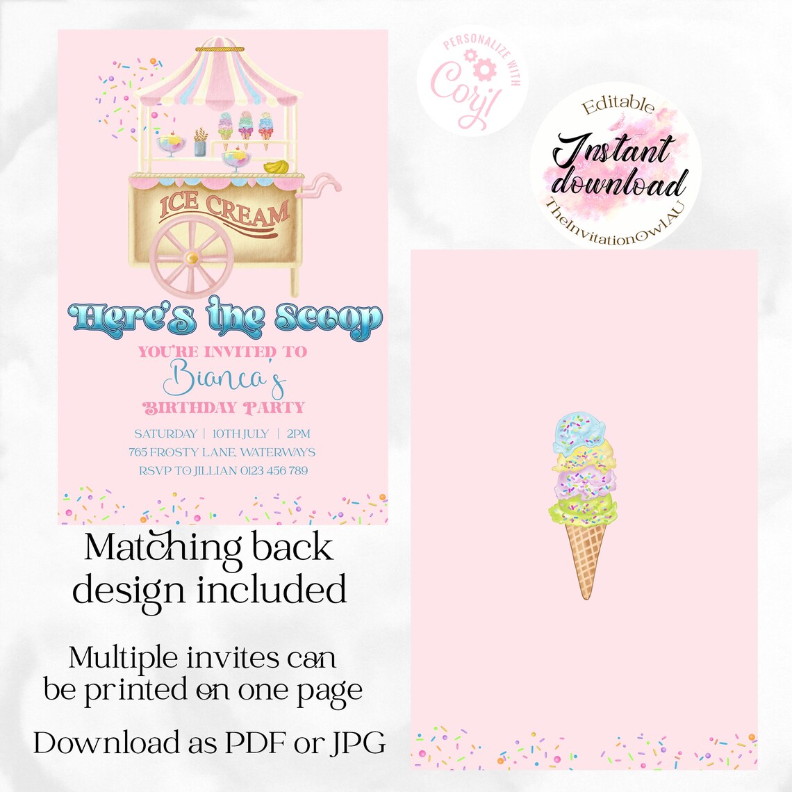 Here's the Scoop Ice Cream Party Invitation EDITABLE - Etsy