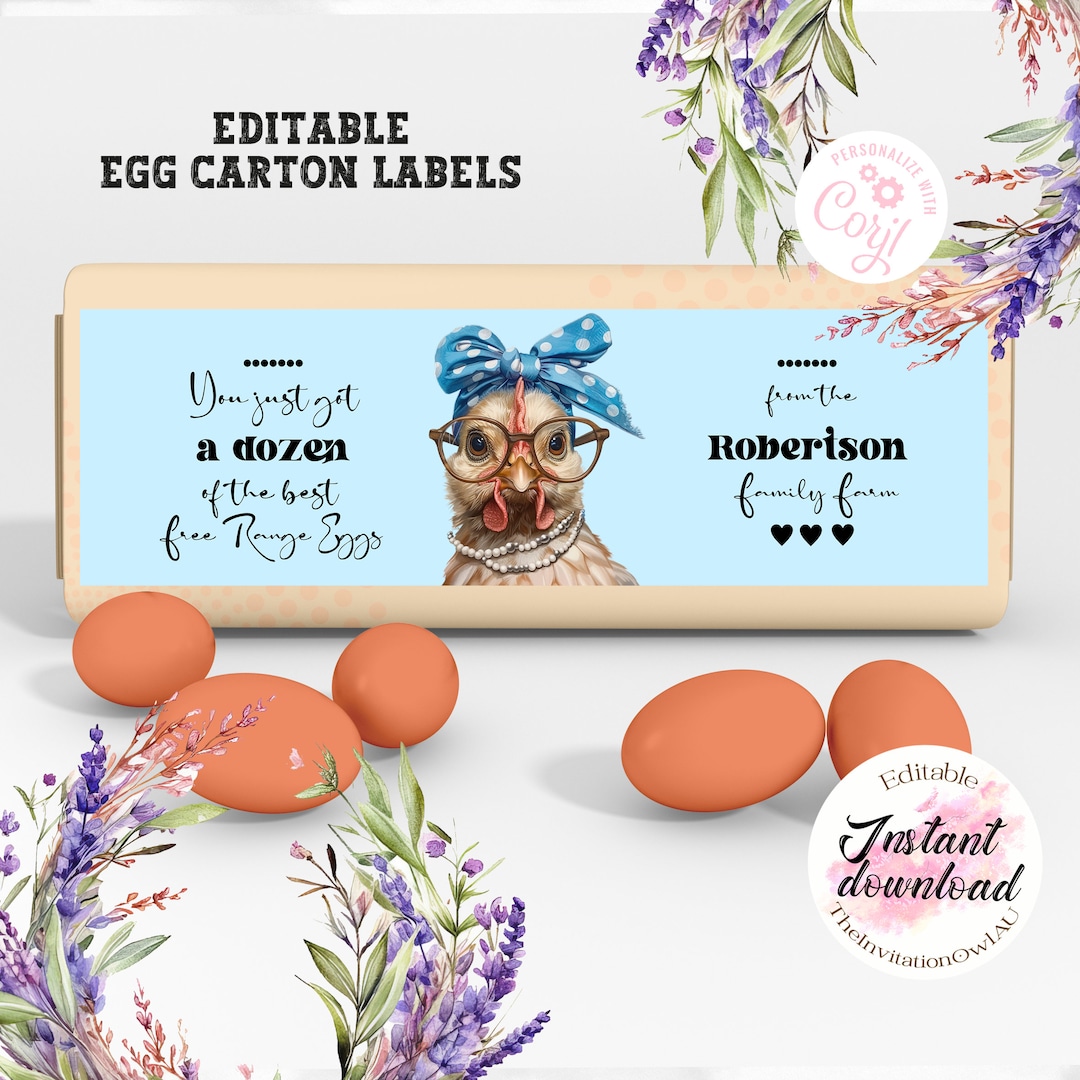 Editable Egg Carton Label Template. Digital Design for Personalisation ...