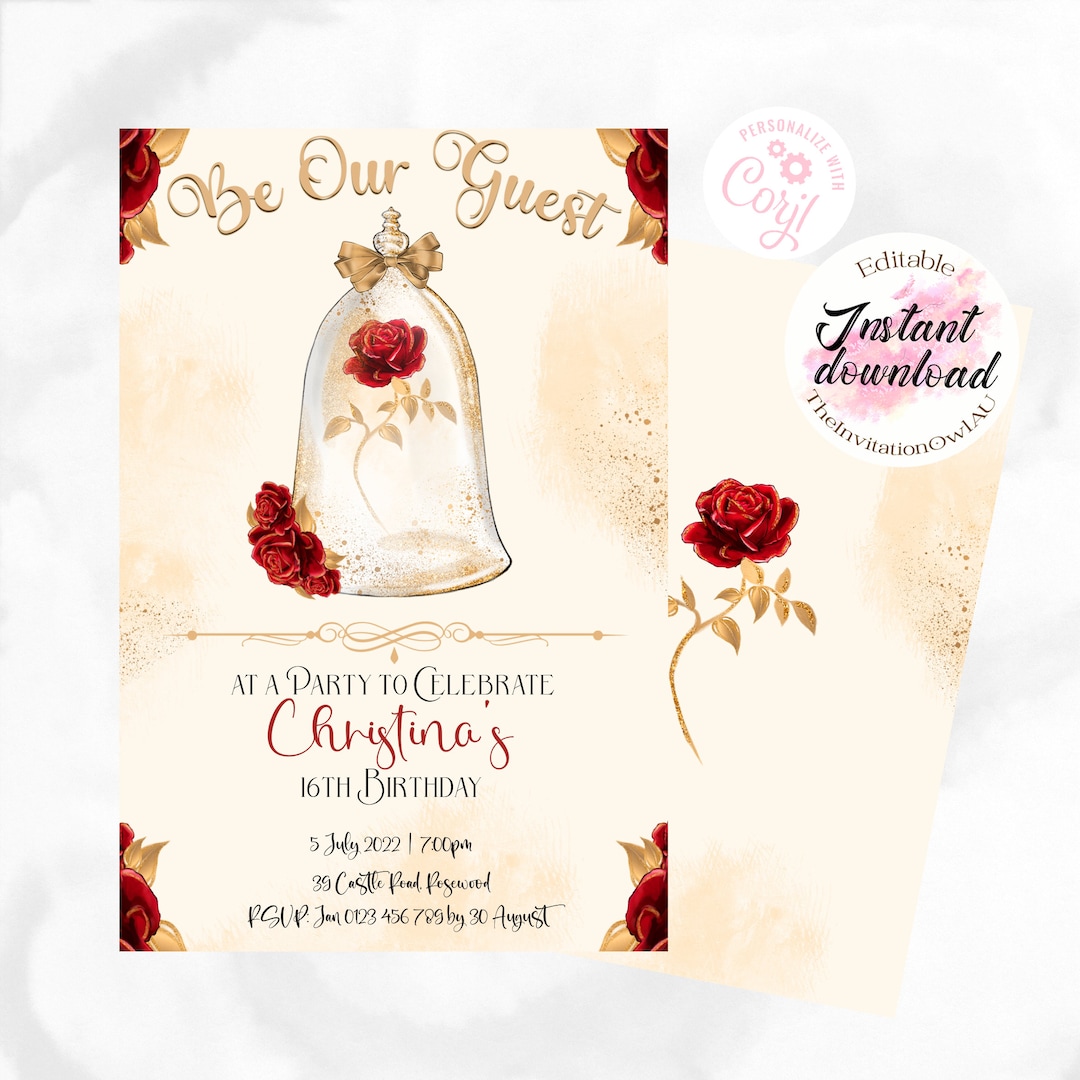 Be Our Guest Invitation, 5"x7" or 4"x6" EDITABLE TEMPLATE, Birthday ...