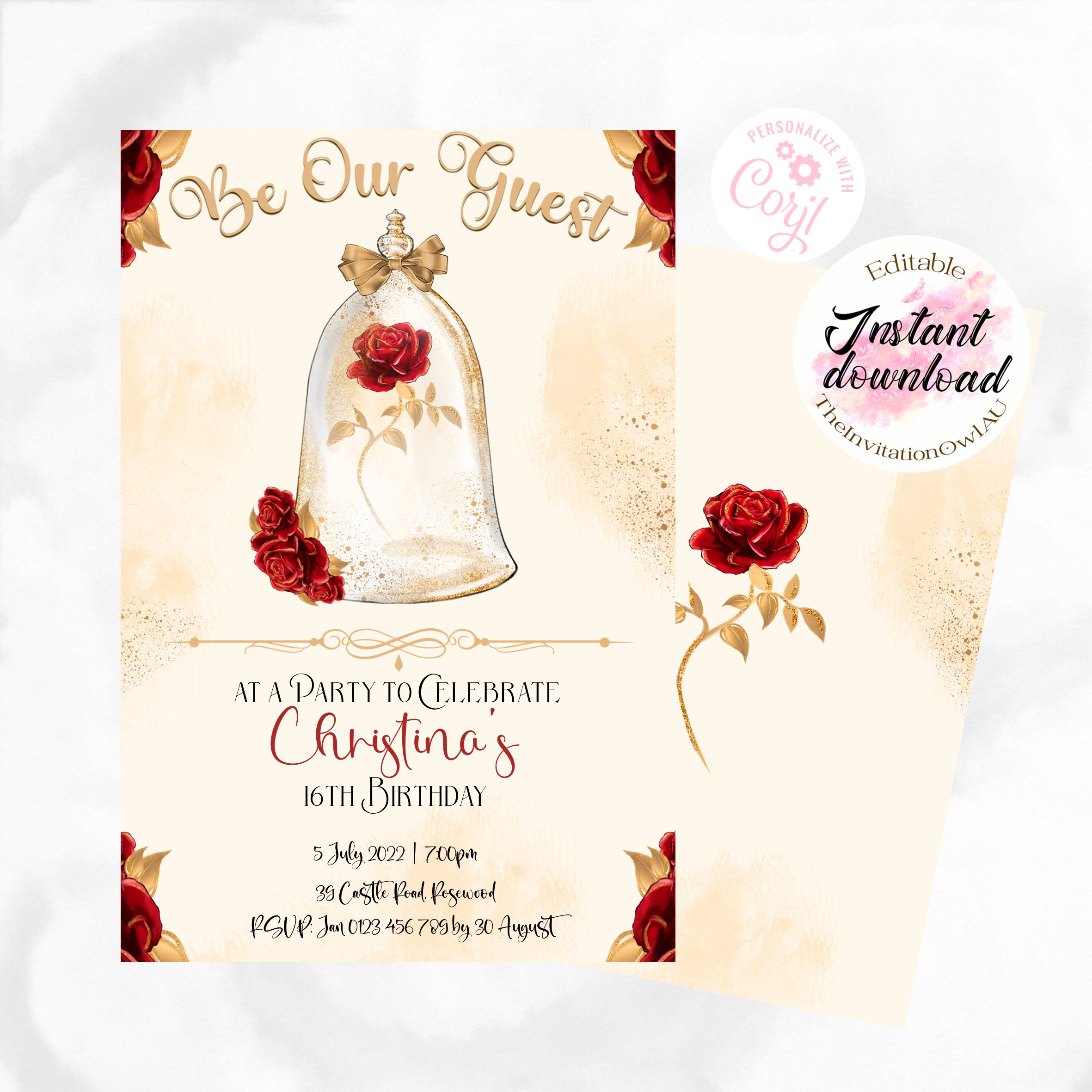 Be Our Guest Invitation, 5"x7" or 4"x6" EDITABLE TEMPLATE, Birthday ...
