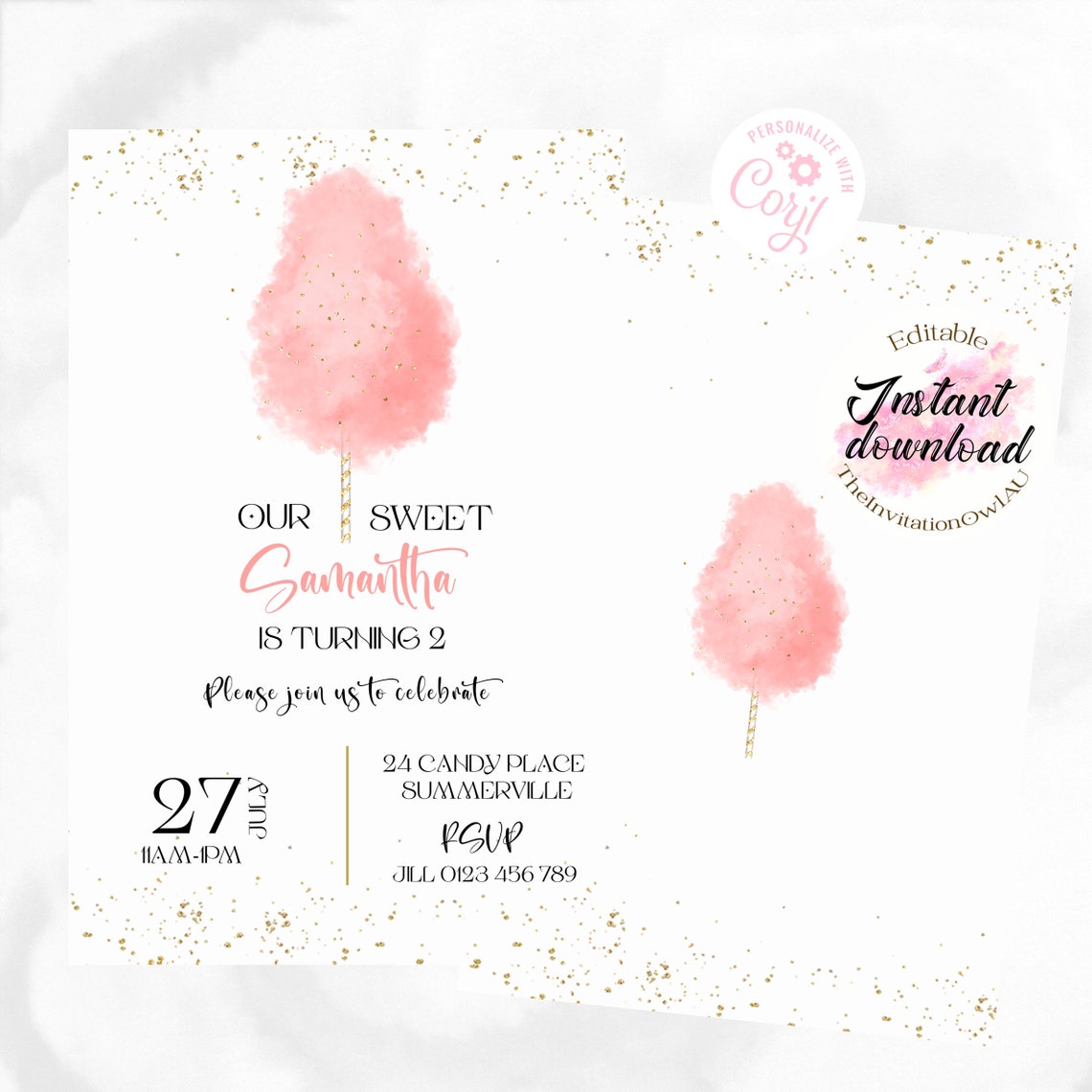 Sweet Fairy Floss Party Invitation, EDITABLE TEMPLATE, Birthday Party ...