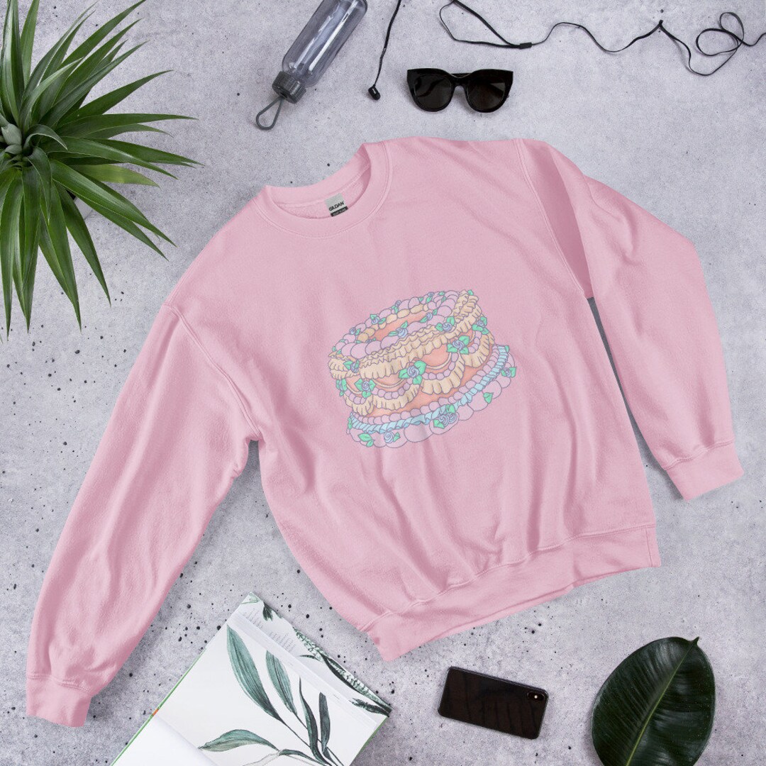 Cake Sweatshirt - Pink Birthday Cake Sweater - Graphic Art - Etsy