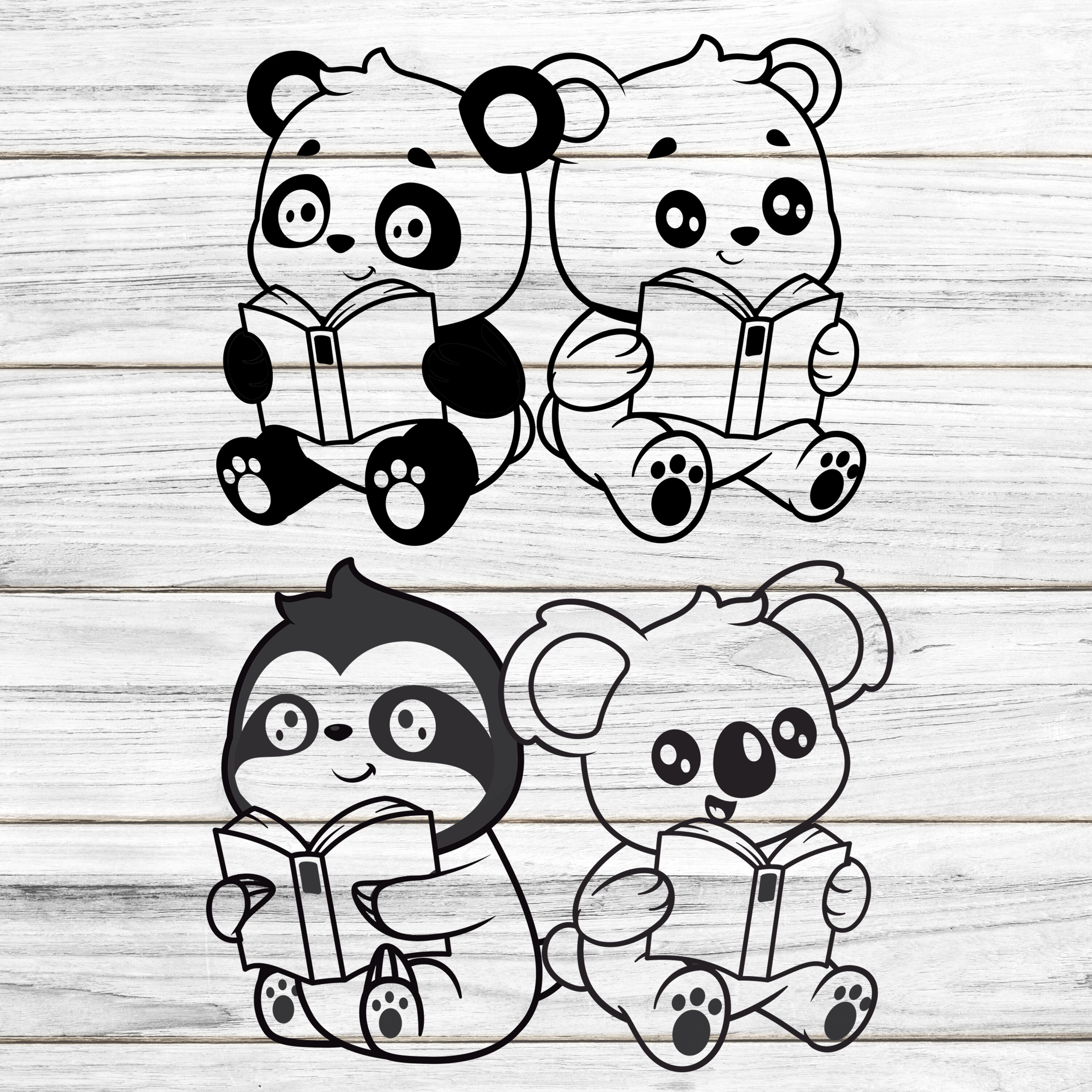 Cute Reading Buddies Animals | Bundle in PNG | High Quality Instant ...