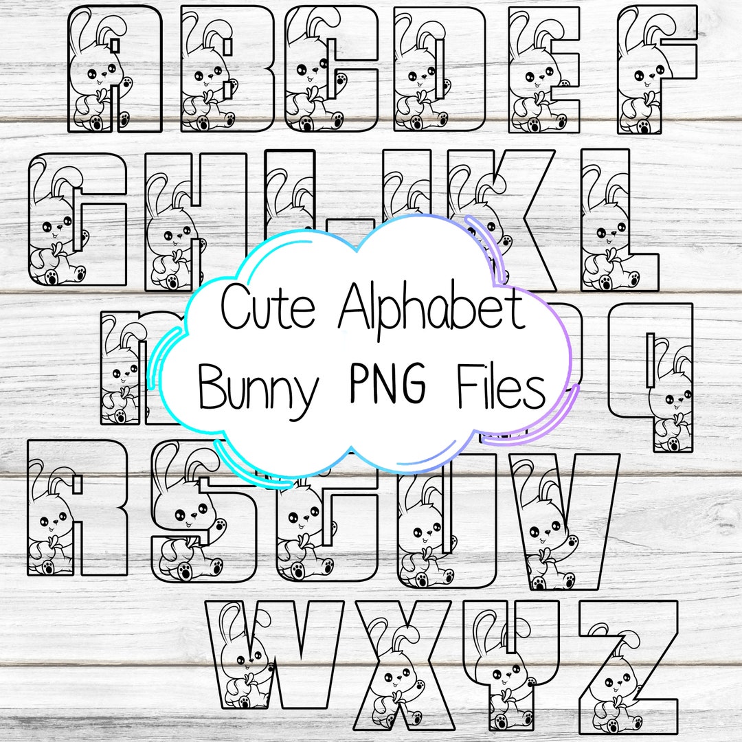 Cute Adorable Easter Bunny Alphabet Font PNG File | Transparent Digital ...