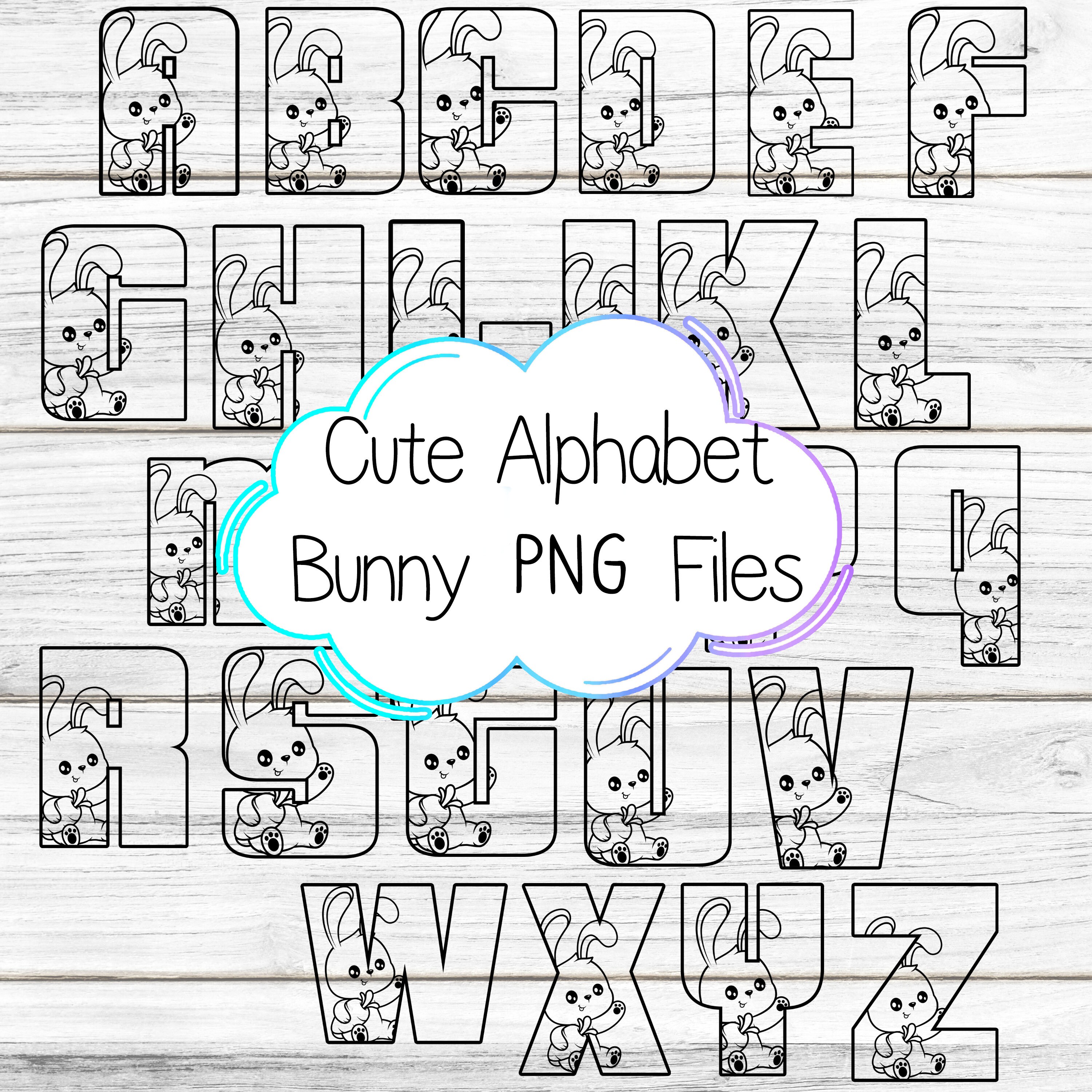 Cute Adorable Easter Bunny Alphabet Font PNG File Transparent Digital ...