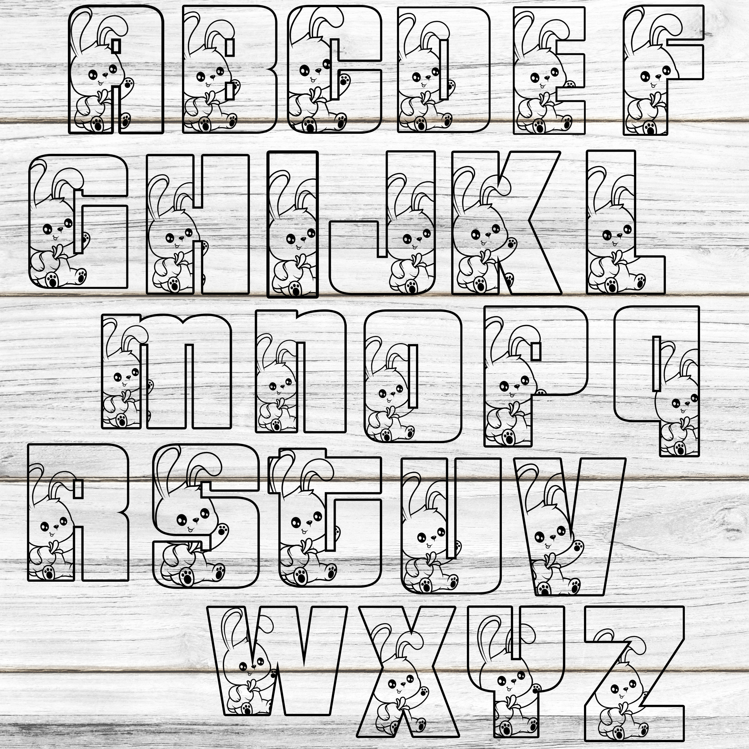 Cute Adorable Easter Bunny Alphabet Font PNG File Transparent Digital ...