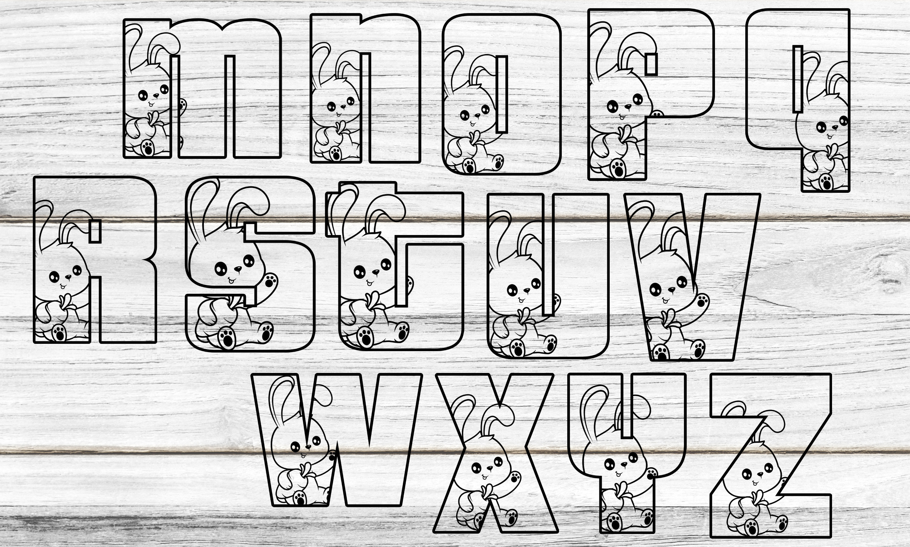 Cute Adorable Easter Bunny Alphabet Font PNG File Transparent Digital ...