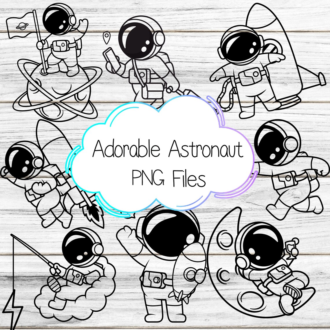 Cute Space Astronaut PNG Files for Cricut - Kids Outerspace Rocket ...