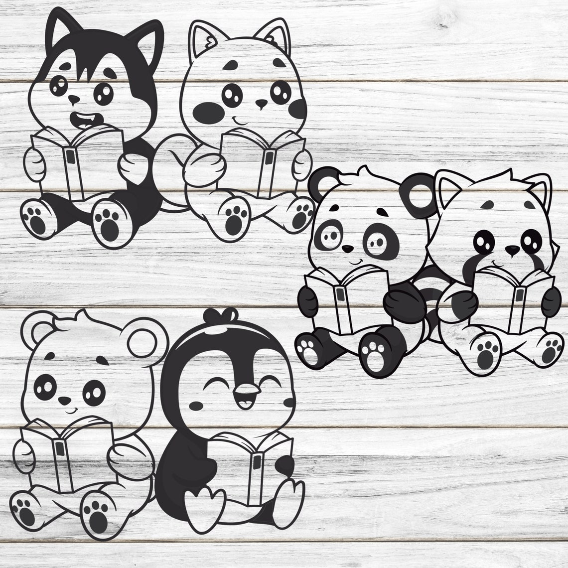 Cute Reading Buddies Animals | Bundle in PNG | High Quality Instant ...