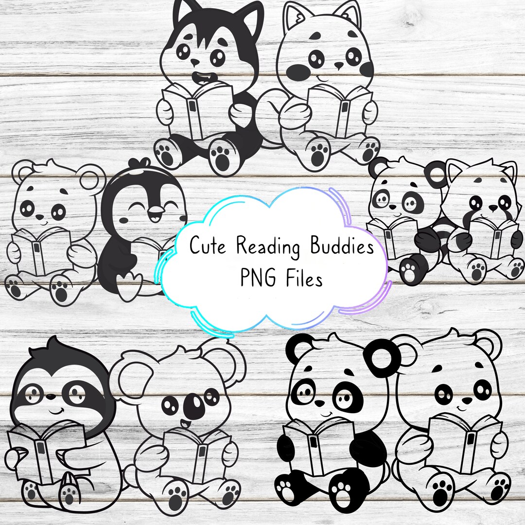 Cute Reading Buddies Animals | Bundle in PNG | High Quality Instant ...